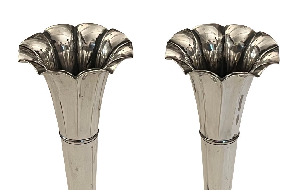 Pair Of Early 20Th Century Mappin & Webb Trumpet Vases - The Hoarde Vintage