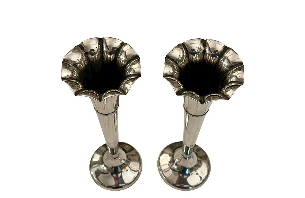 Pair Of Early 20Th Century Mappin & Webb Trumpet Vases - The Hoarde Vintage