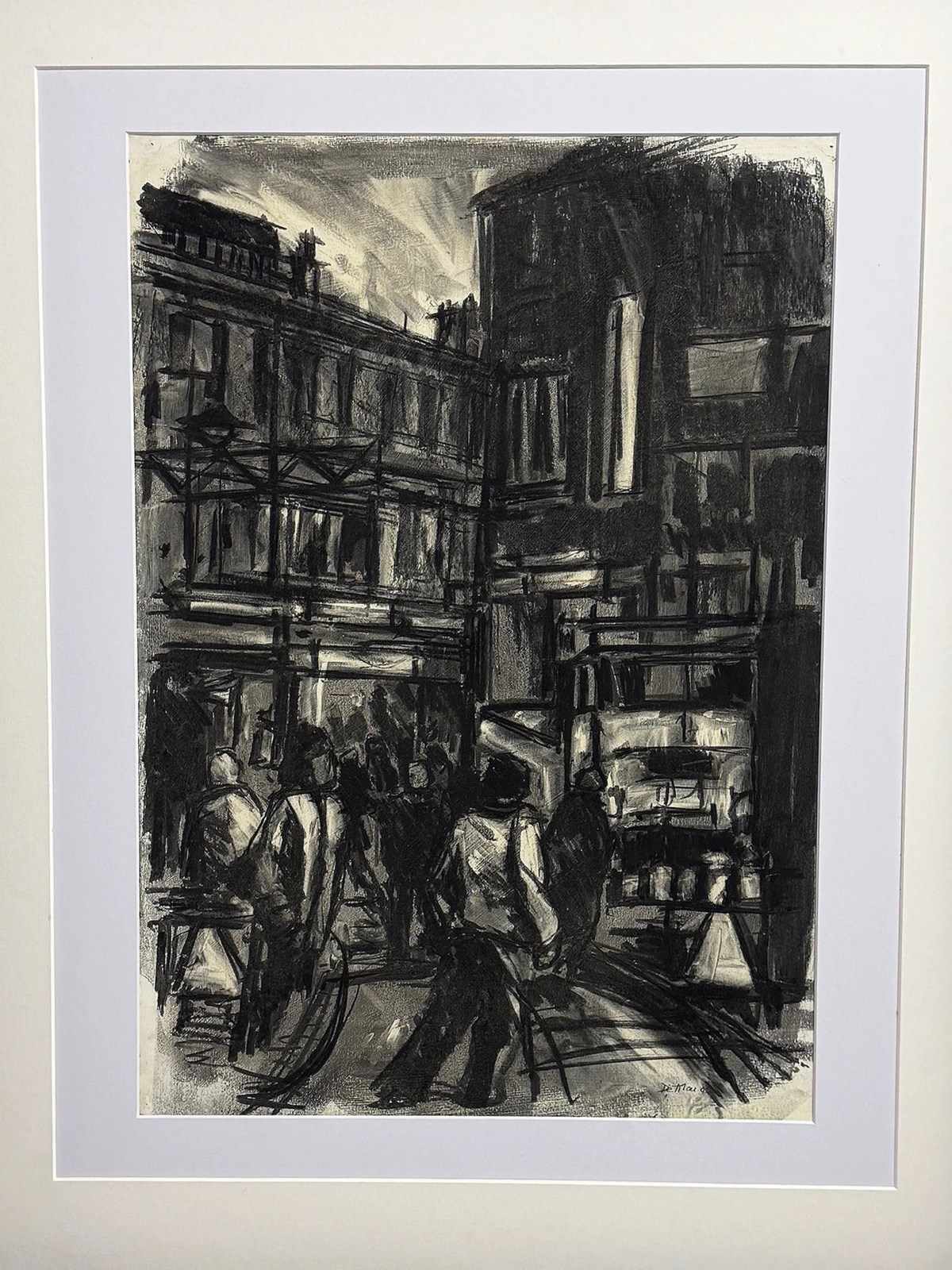 Barry De More, Large Vintage Original Charcoal City Street Scene - The ...