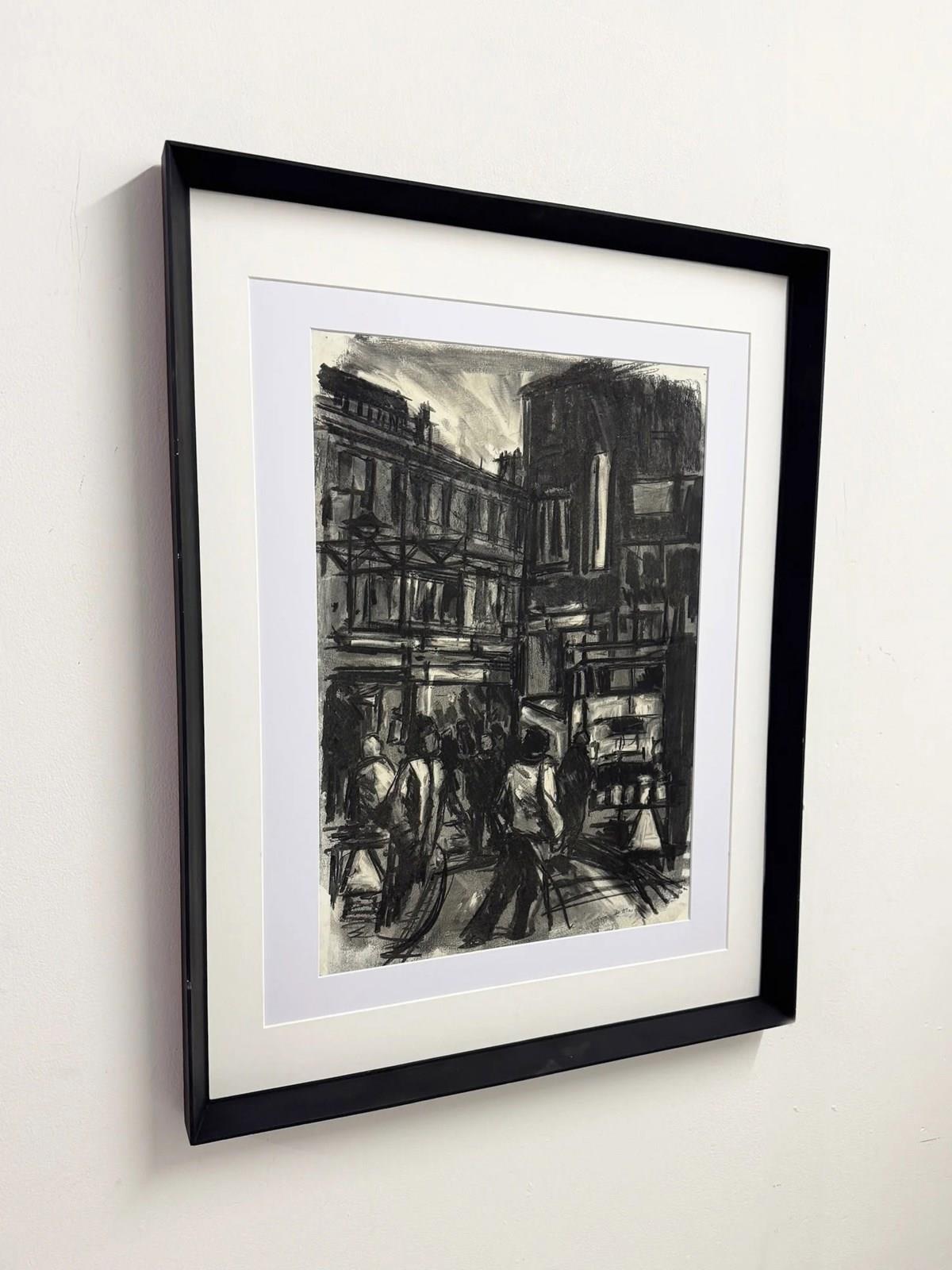 Barry De More, Large Vintage Original Charcoal City Street Scene - The ...
