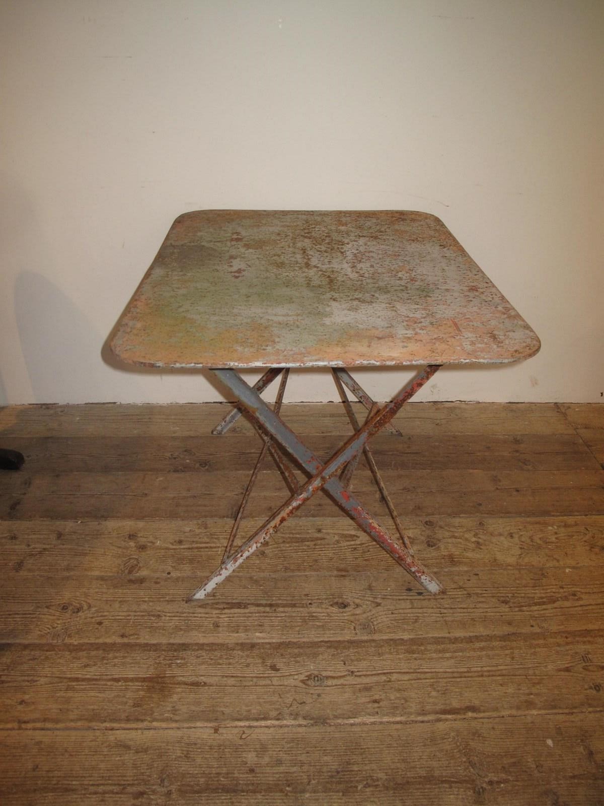 Large Folding Iron Table Original Paint - The Hoarde Vintage