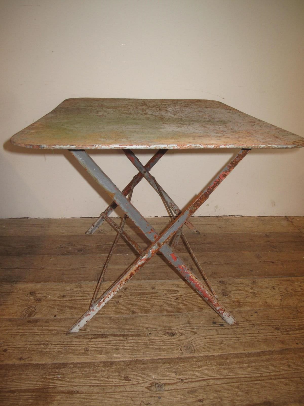 Large Folding Iron Table Original Paint - The Hoarde Vintage