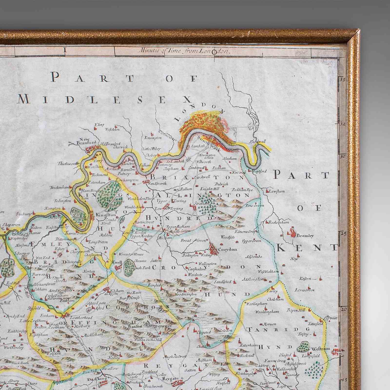 Antique Surrey Map, English, County Cartography, Atlas, Robert Morden ...