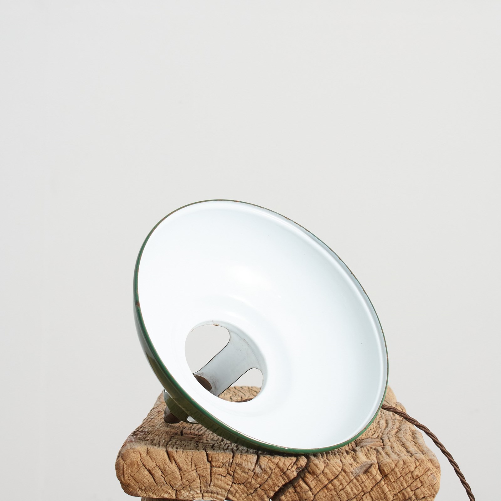 Original Antique 9″ Green Coolicon Enamel Pendant Light -C - The Hoarde Vintage