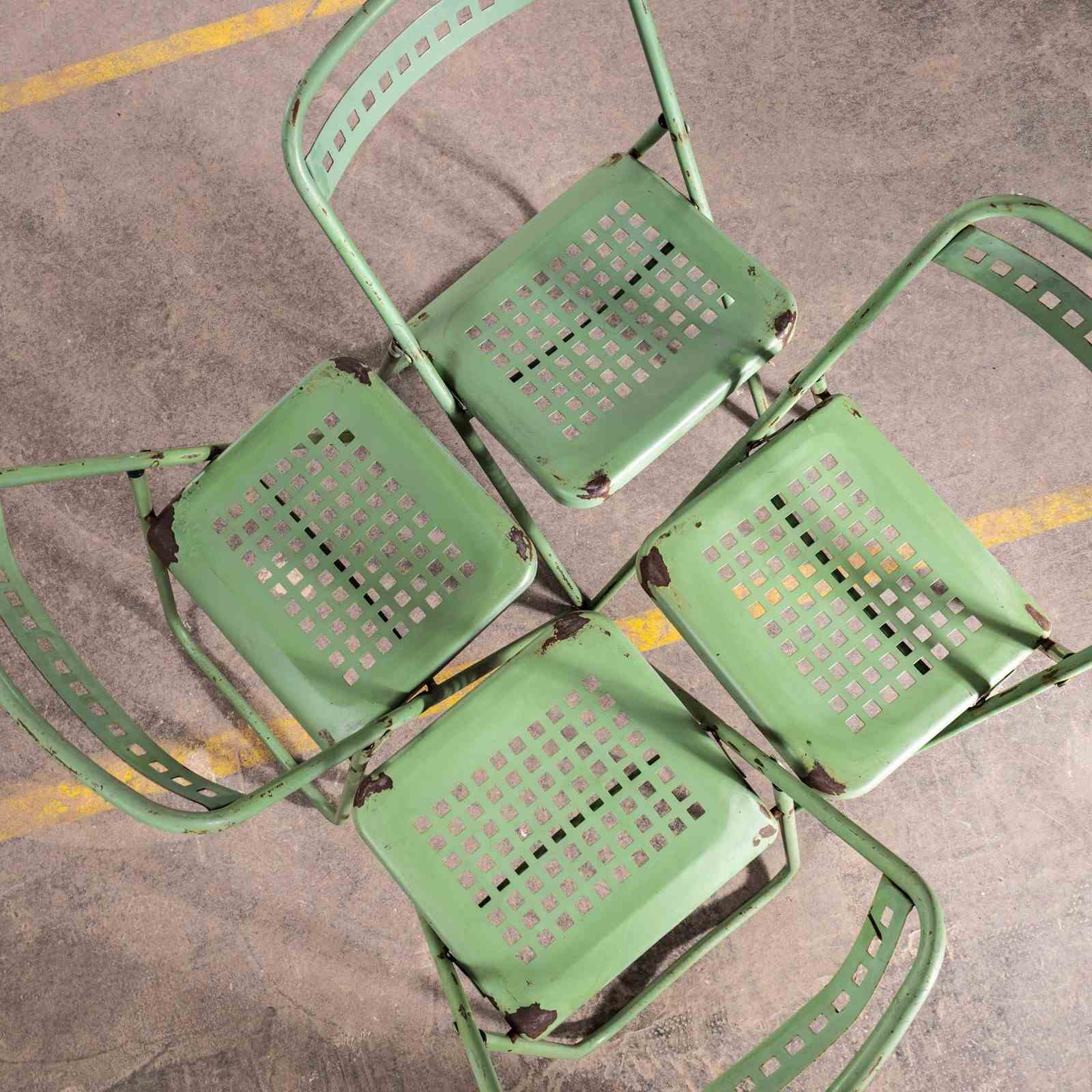 1970'S French Brutalist Green Folding Metal Garden Chairs - The Hoarde ...