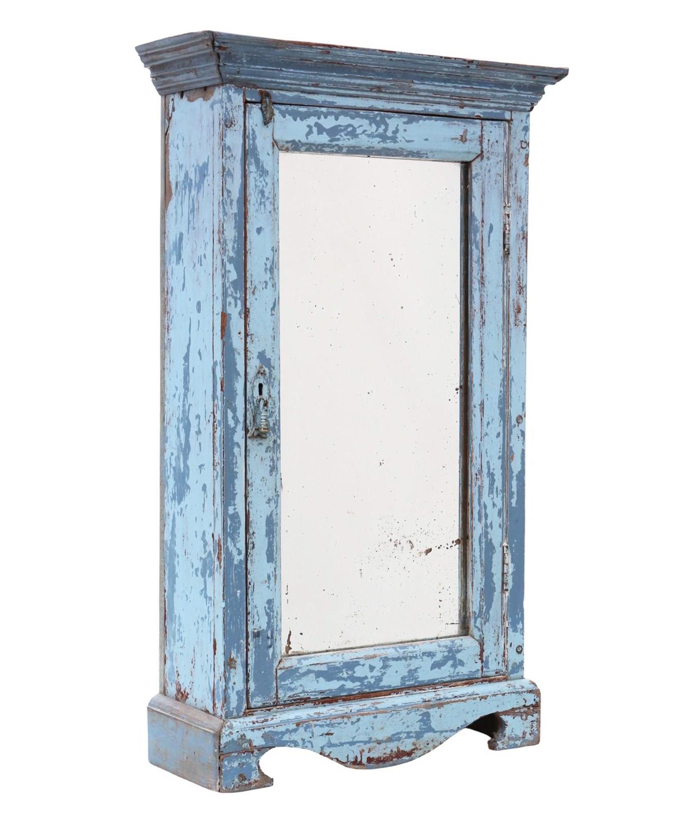 Antique C.1900 Distressed Blue Painted Cabinet Mirror – Early 20Th ...