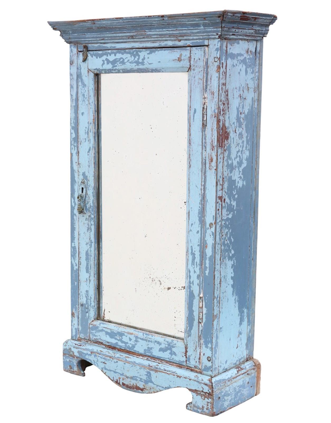 Antique C.1900 Distressed Blue Painted Cabinet Mirror – Early 20Th ...