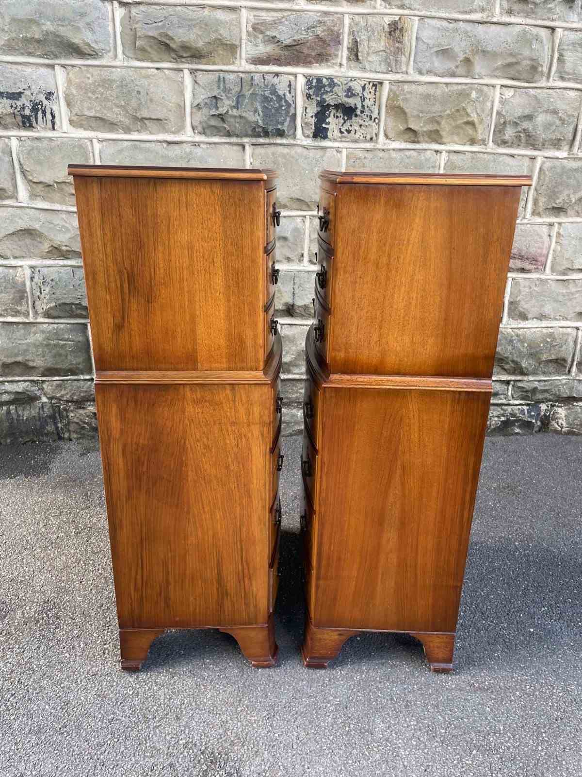 Pair Antique Slim Burr Walnut Chest On Chests Tallboy - The Hoarde Vintage